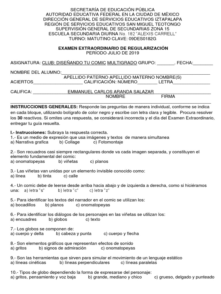 Examen Extraordinario: Diseñando Cómics | PDF | Cómics