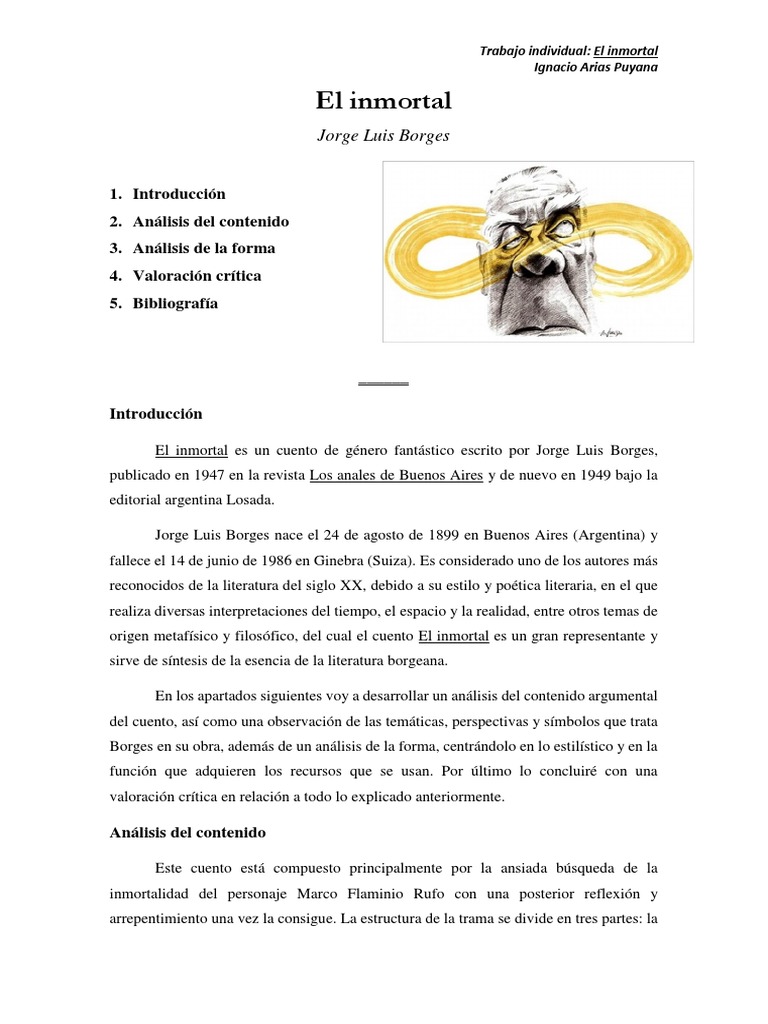 Análisis del cuento El inmortal de Jorge Luis Borges | PDF | Cuentos ...