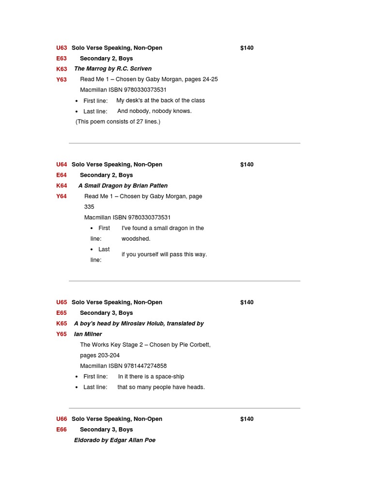 Selected Poems for Solo Verse Speaking | PDF | Poetry