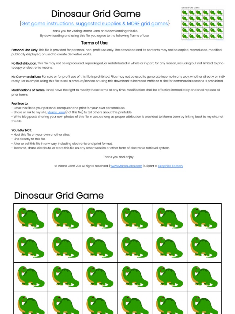 Dinosaur Grid Game: Get Game Instructions, Suggested Supplies & MORE ...