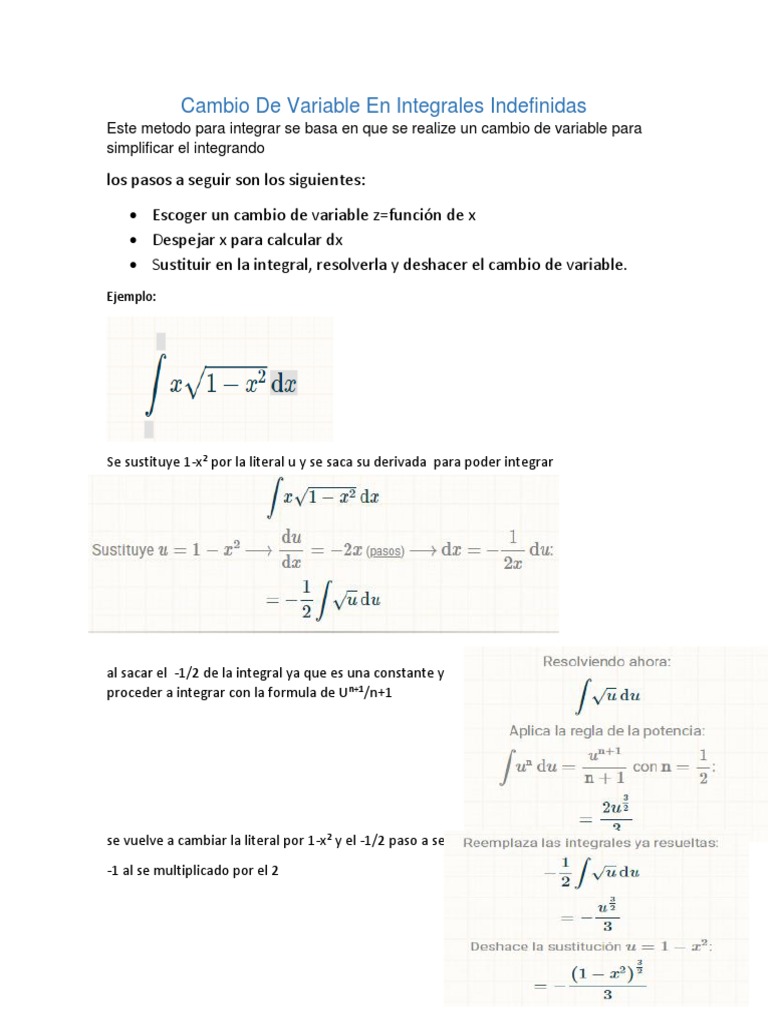 Cambio De Variable En Integrales Indefinidas