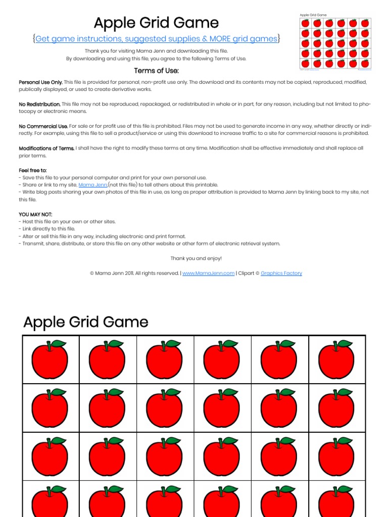 Apple Grid Game: Get Game Instructions, Suggested Supplies & MORE Grid ...