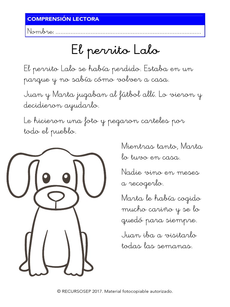 Comprensión Lectora Recursosep El Perrito Lalo 1 PDF | PDF