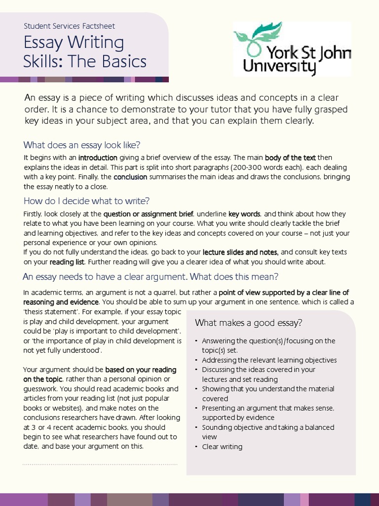 Essay Writing Skills: The Basics: What Does An Essay Look Like? | PDF ...