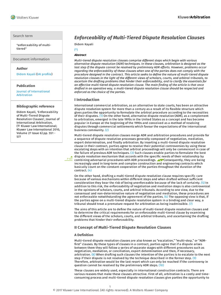 Enforceability of Multi-Tiered Dispute Resolution Clauses: Search Term ...
