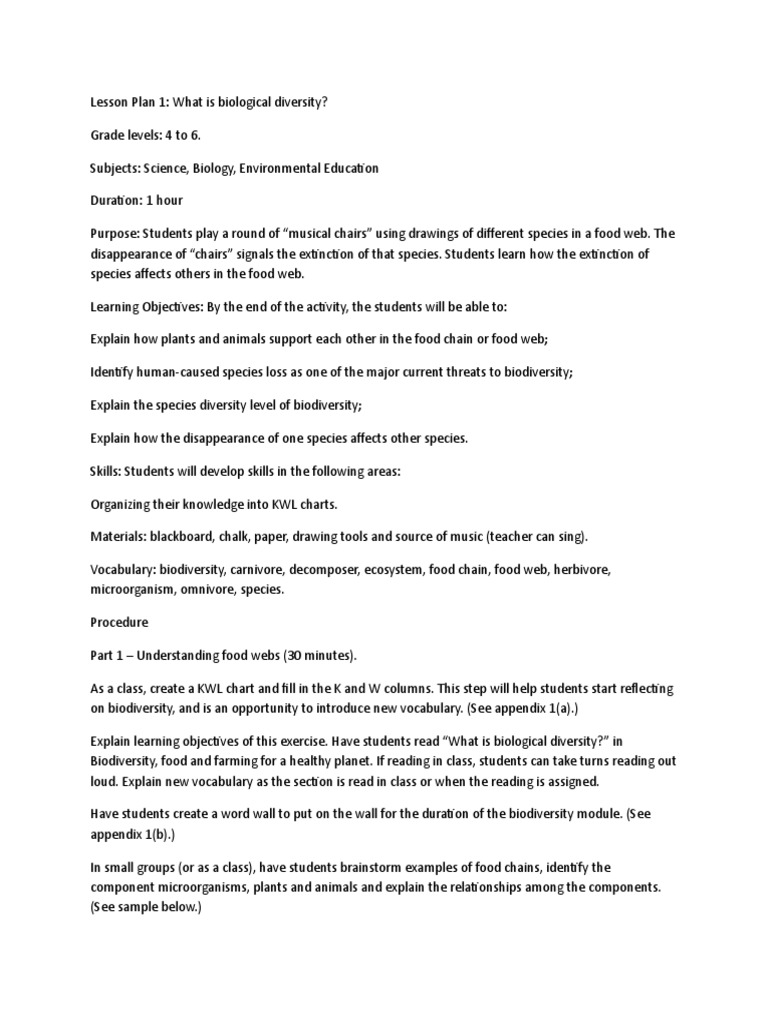 Teaching biodiversity through musical chairs | PDF | Food Web ...