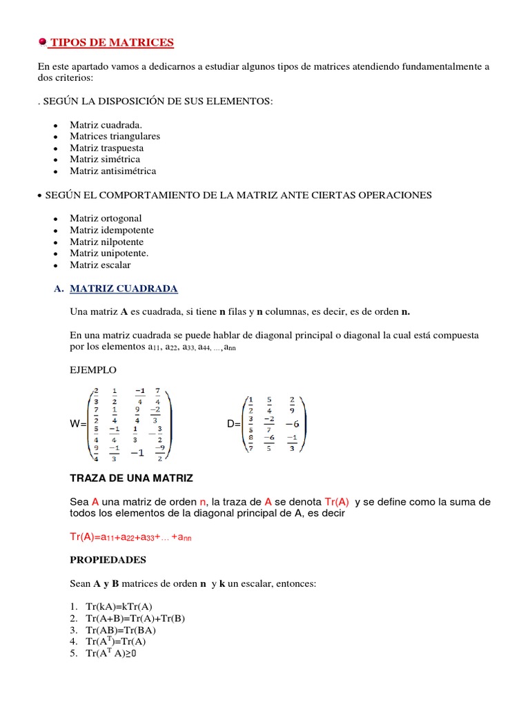 Tipos de Matrices | PDF | Matriz (Matemáticas) | Triángulo
