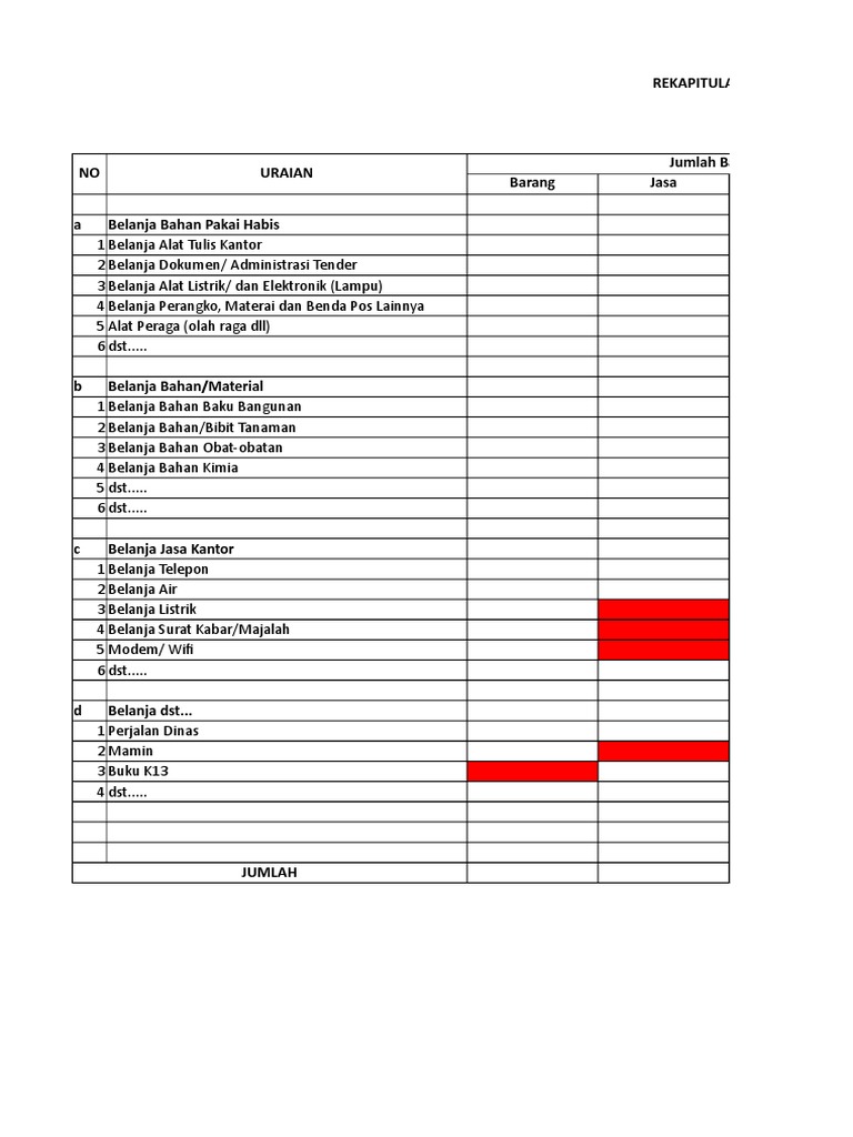 Format REKAP BELANJA BARANG DAN JASA LRA DAN LO 2018 | PDF