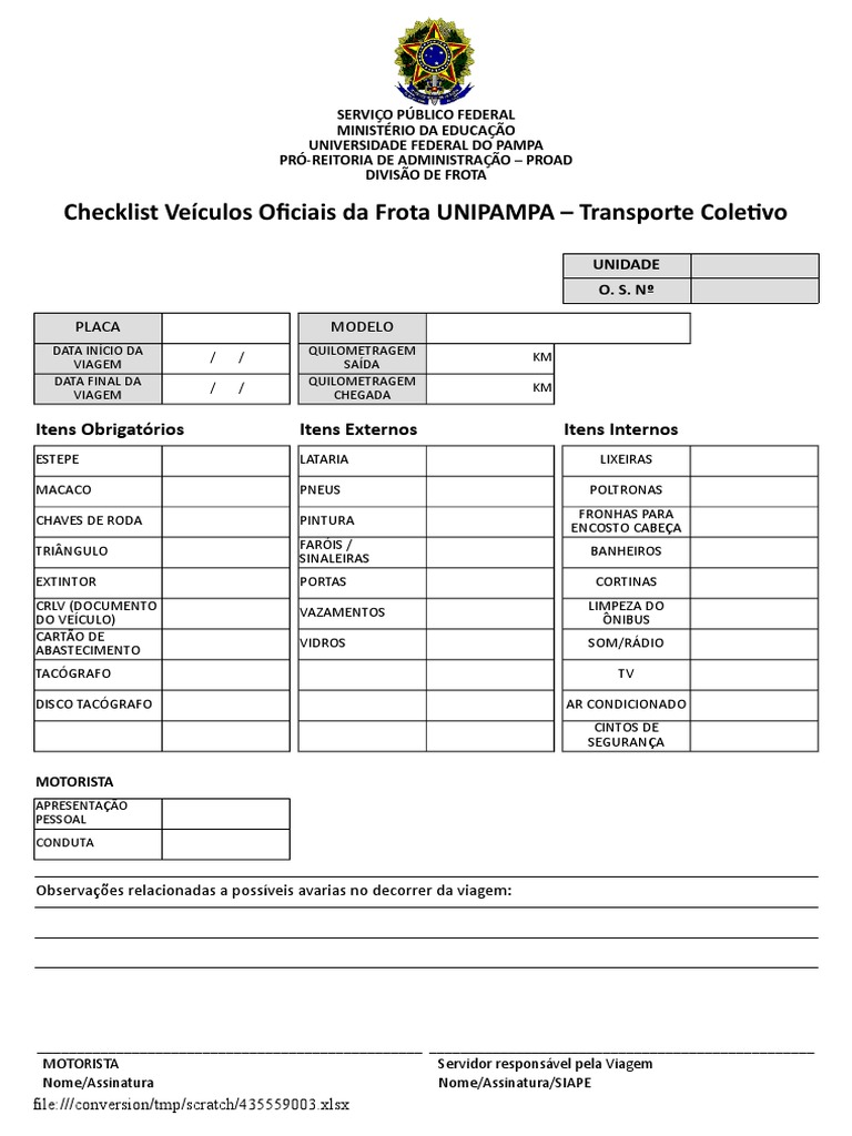 Checklist Viagem Transportes Coletivo | PDF | Transporte | Veículo ...