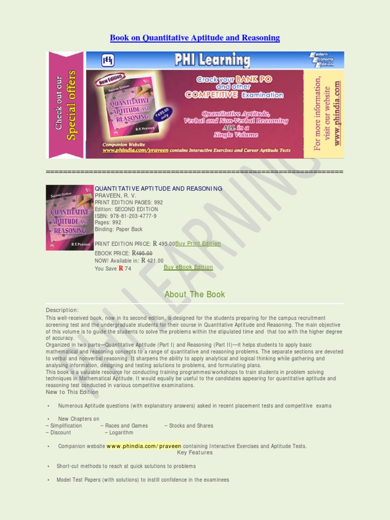Book On Quantitative Aptitude and Reasoning PDF | PDF | Test ...