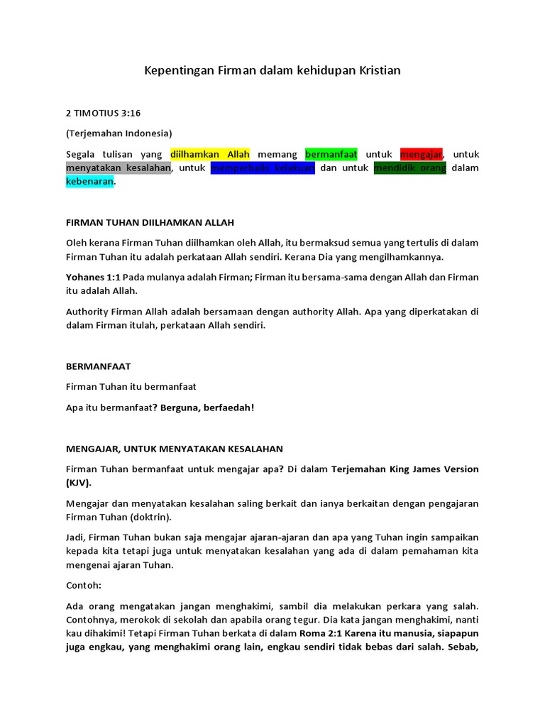 Kepentingan Firman Dalam Kehidupan Kristian | PDF