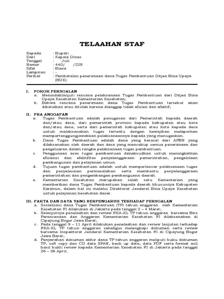 Contoh Telaahan Staf 2018 | PDF