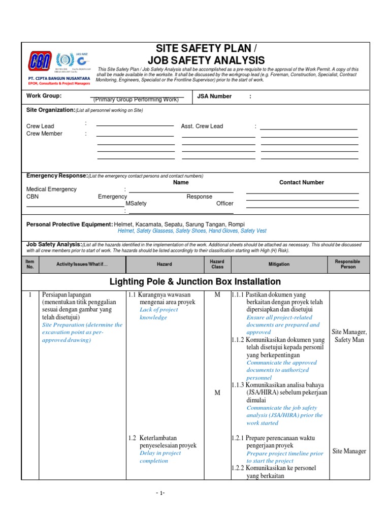 Hse-Cbn-Jsa-Lighting Pole & Junction Box Installation | PDF | Working ...
