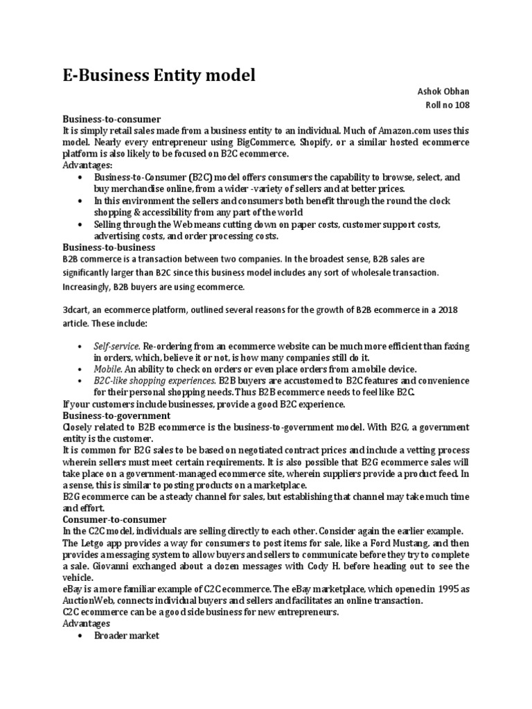 E-Business Entity Model | PDF | E Commerce | Retail