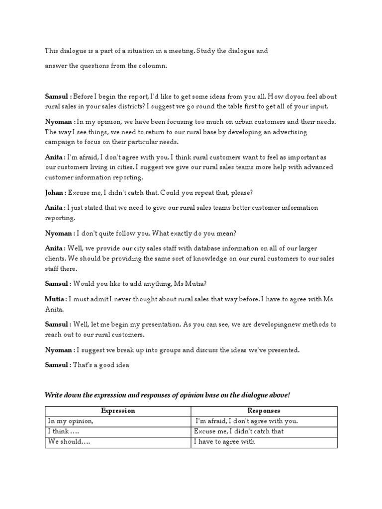 Meeting Dialogue on Rural Sales Strategies | PDF | Customer