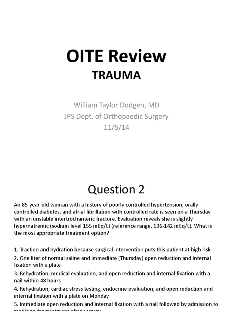 OITE Review 2013 Trauma | PDF | Ankle | Elbow