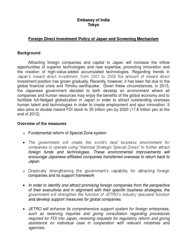 FDI Policy of Japan and Screening Mechanism | PDF | Tax Deduction | Taxes