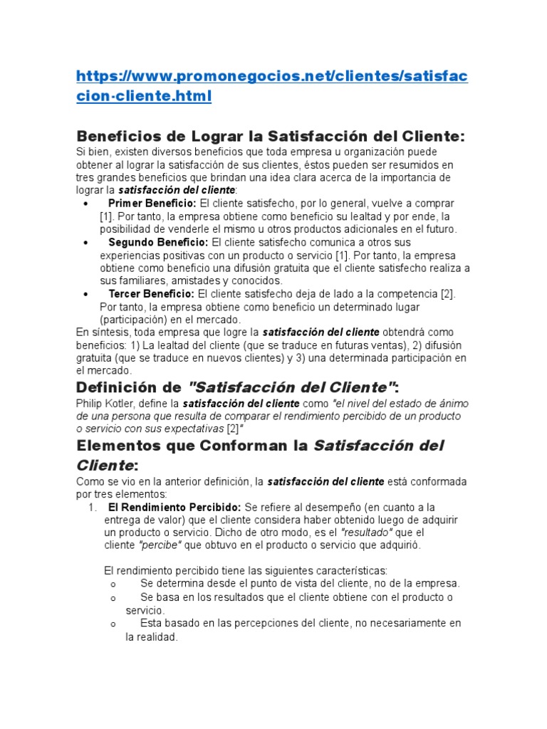 Satisfacción Del Cliente | PDF | La satisfacción del cliente | Cliente