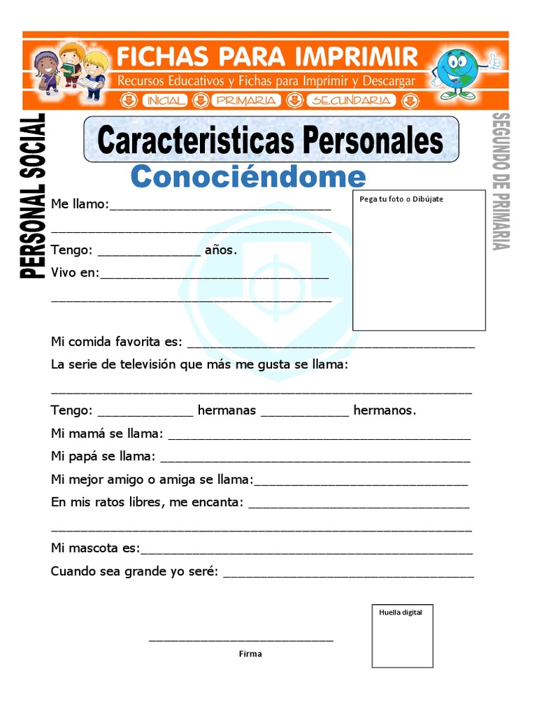 Ficha De Caracteristicas Personales Para Segundo De Primaria Pdf