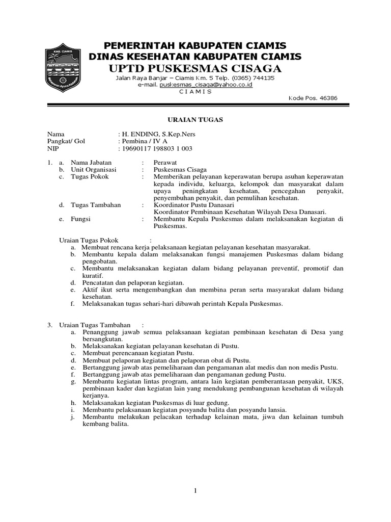 Uraian Tugas Kepala Pustu | PDF