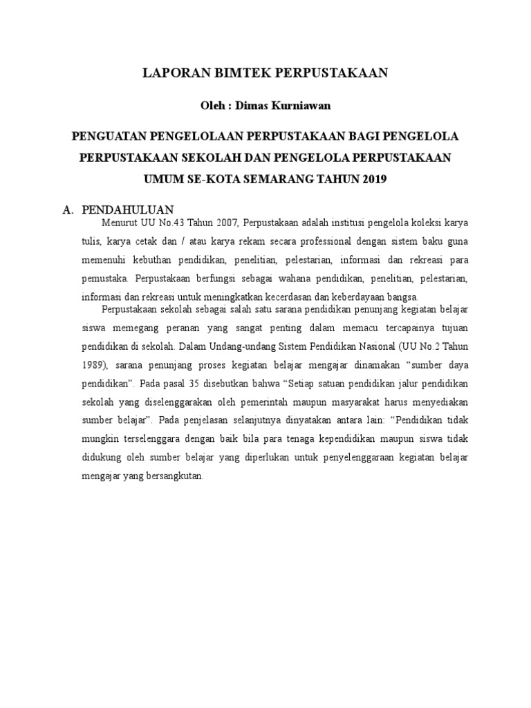 Laporan Bimtek Perpustakaan | PDF