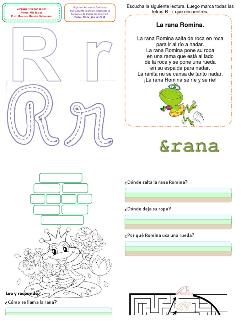 Actividades con la letra R para primer grado | PDF