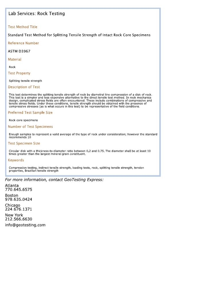 ASTM D3967 - Testing Services - Standar... Strength of Intact Rock Core ...