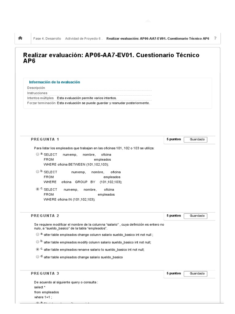Realizar Evaluación - AP06-AA7-EV01. Cuestionario Técnico AP6 &.. - 3 ...