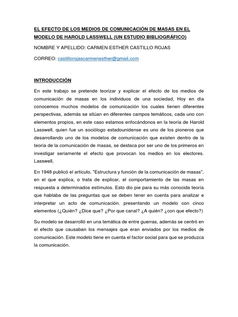 El Efecto en El Modelo de Comunicación de Harold Lasswel | PDF ...