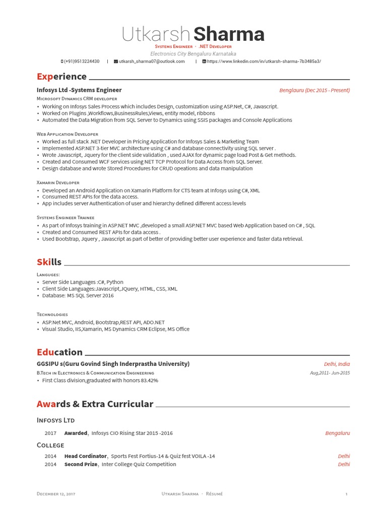 Resume (Utkarsh Sharma) PDF | PDF | Microsoft Sql Server | Web Application