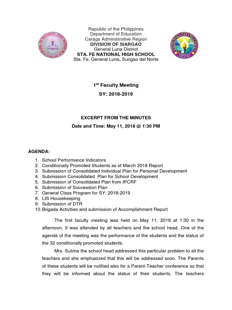 Minutes Faculty Meeting | PDF | Pedagogy | Learning