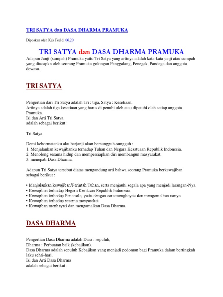 Panduan Lengkap tentang Tri Satya dan Dasa Dharma Pramuka | PDF