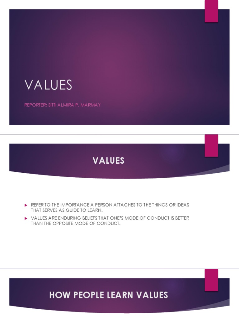 Values: Reporter: Sitti Almira P. Marmay | PDF | Value (Ethics ...