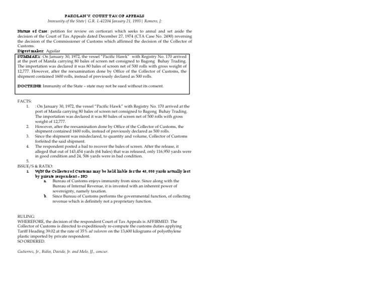 Consti 40 Farolan v. CTA | PDF | Customs | Taxes