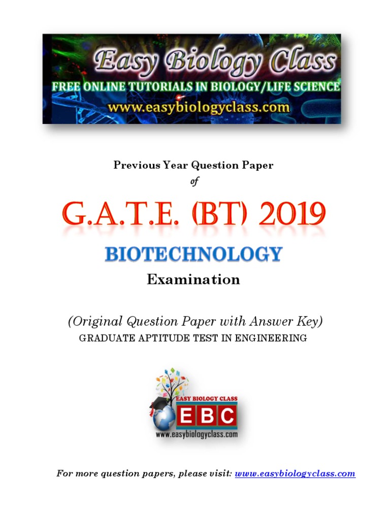 GATE 2019 Biotechnology Question Paper | PDF | Mole (Unit) | Enzyme