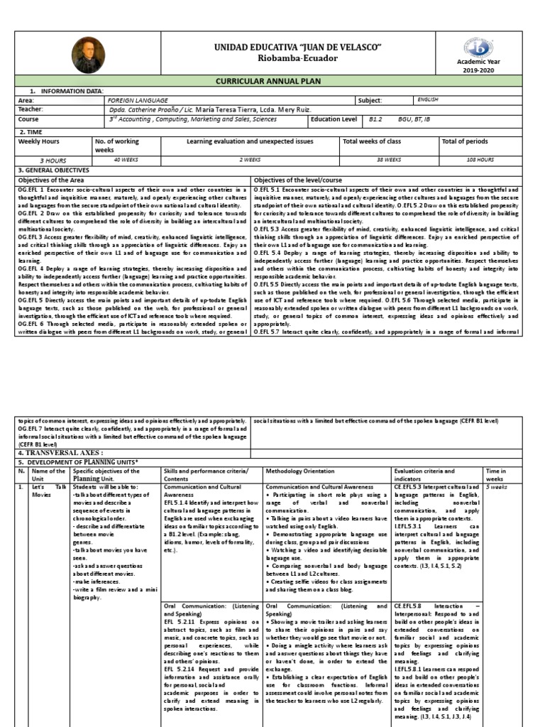Planificación Anual 3rd Bgu Dpda. Catherine Proaño | PDF | English As A ...
