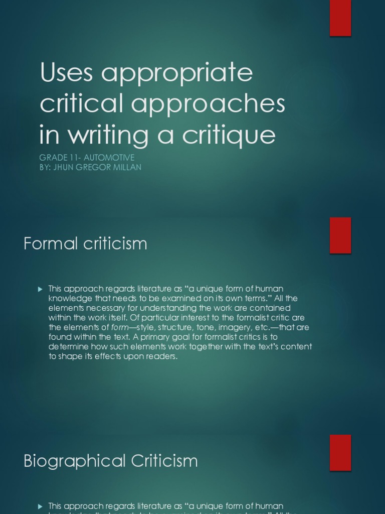 Uses Appropriate Critical Approaches in Writing A Critique | PDF ... Uses Appropriate Critical Approaches in Writing A Critique | PDF ...
