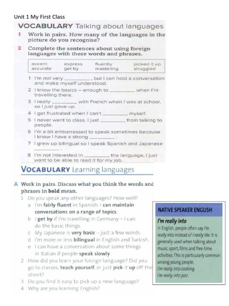 Vocabulary Speaking Intermediate | PDF