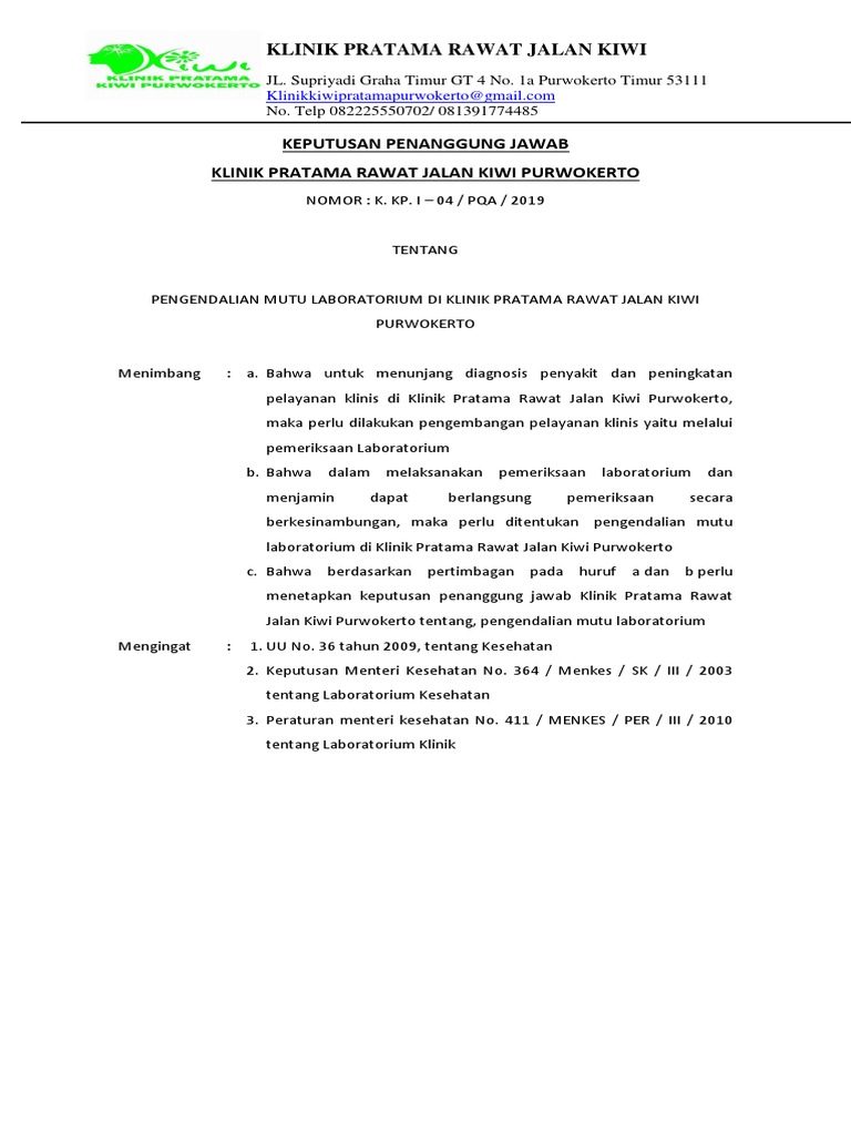 SK Pengendalian Mutu Laboratorium | PDF