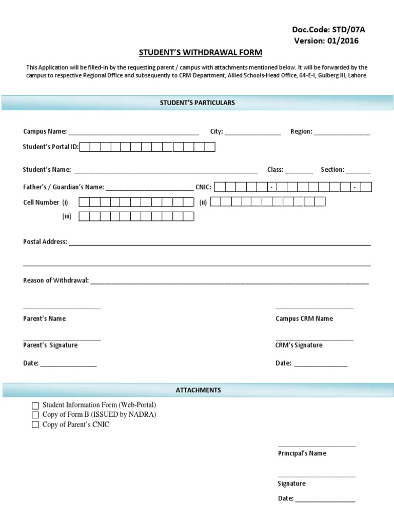 Student Withdrawal Form | PDF | Computing