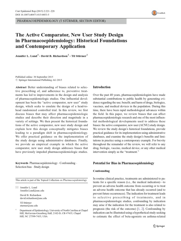 The Active Comparator, New User Study Design in Pharmacoepidemiology ...