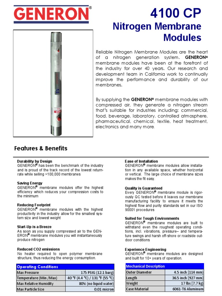 Generon Membrane 4100 CP | PDF | Membrane | Nitrogen