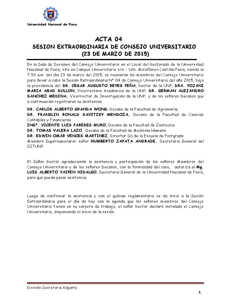 Acta 04 Secu 23032015 | PDF | Universidad | Hospital