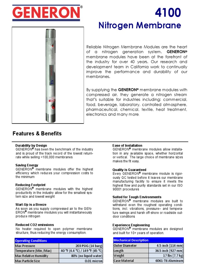 Generon Membrane 4100 | Download Free PDF | Membrane | Nitrogen