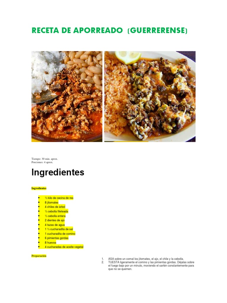 Receta de Aporreado Estilo Guerrero | PDF
