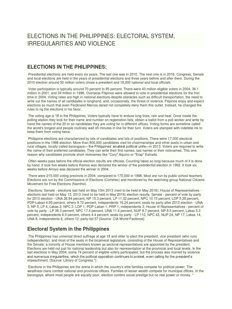 Philippine Elections: System and Issues | PDF | Elections | Voting