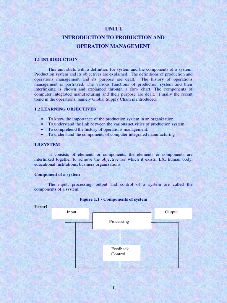 Unit I Introduction To Production and Operation Management: Error ...
