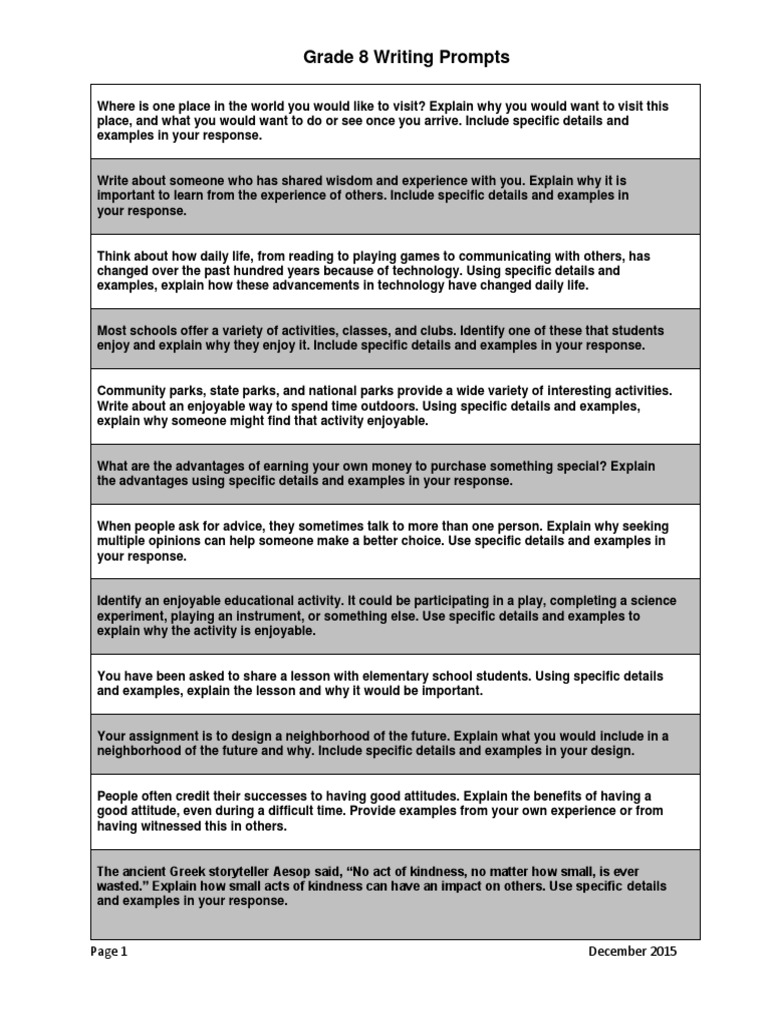 Grade 8 Writing Prompts: A Collection of Thought-Provoking Topics to ...