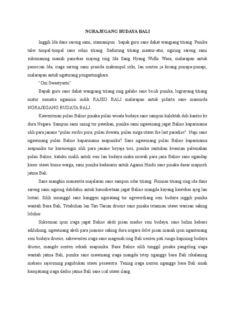 Pidarta Bali Baru Ngrajegang Budaya Bali | PDF
