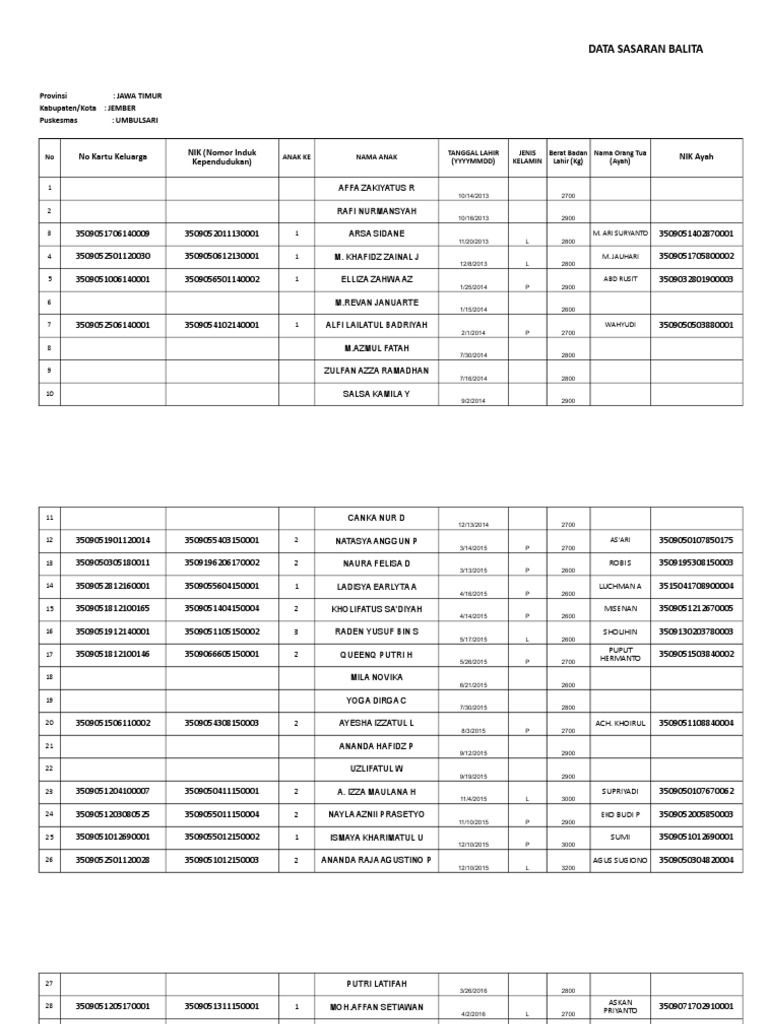 Format Data Sasaran E-Ppgbm | PDF